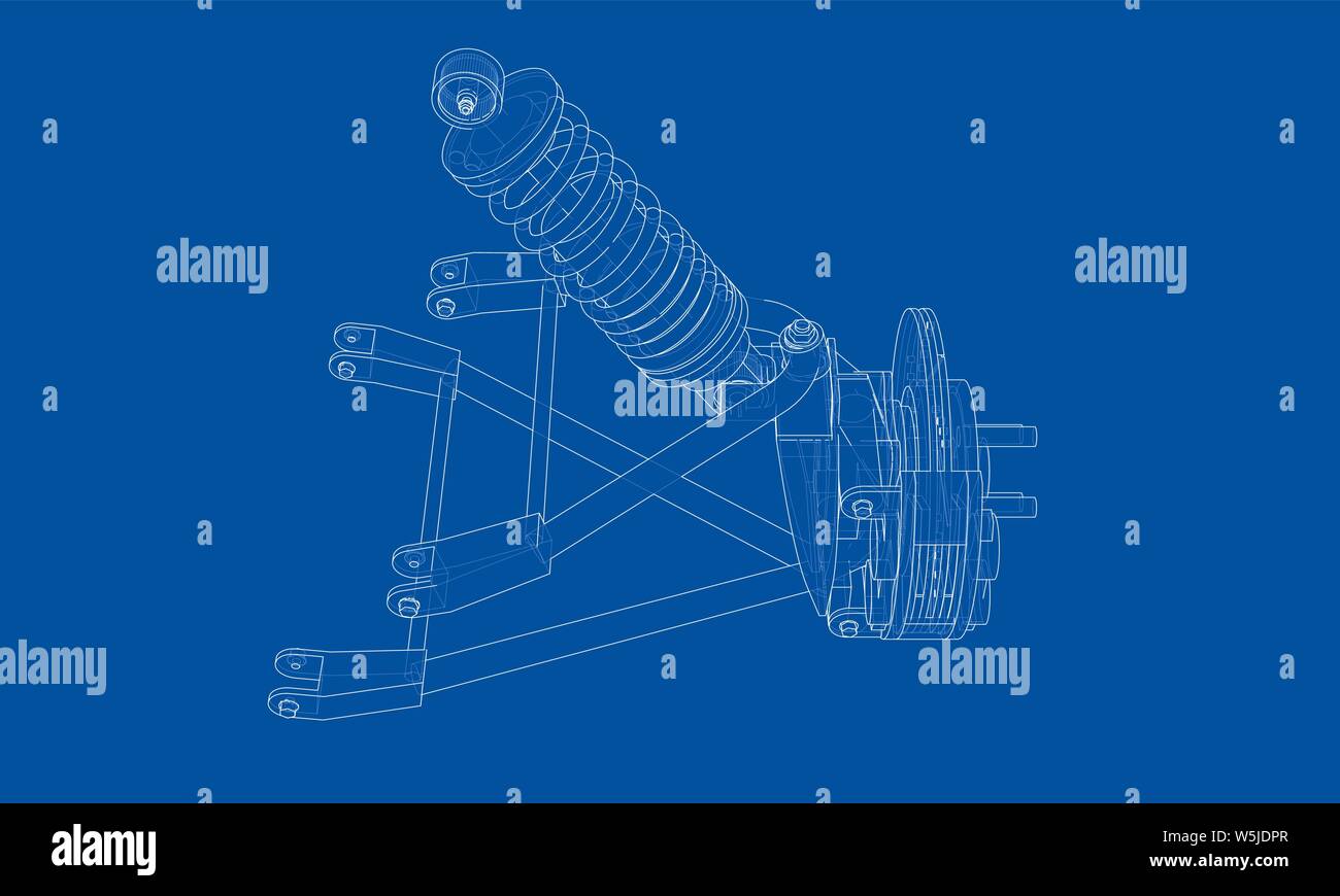 Car suspension with shock absorber. Vector rendering of 3d. Wire-frame ...