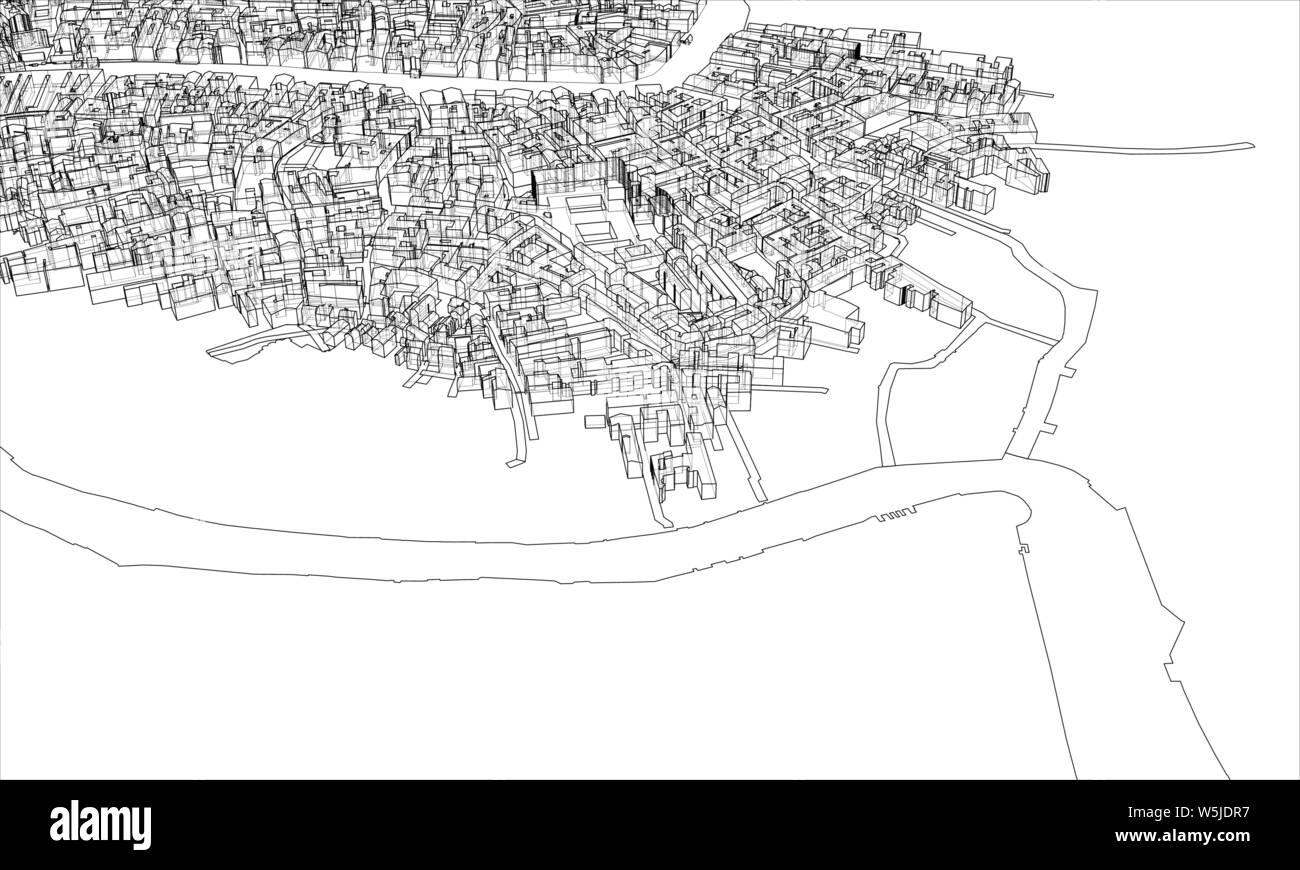 Outline city concept vector. Wire-frame style. The layers of visible ...