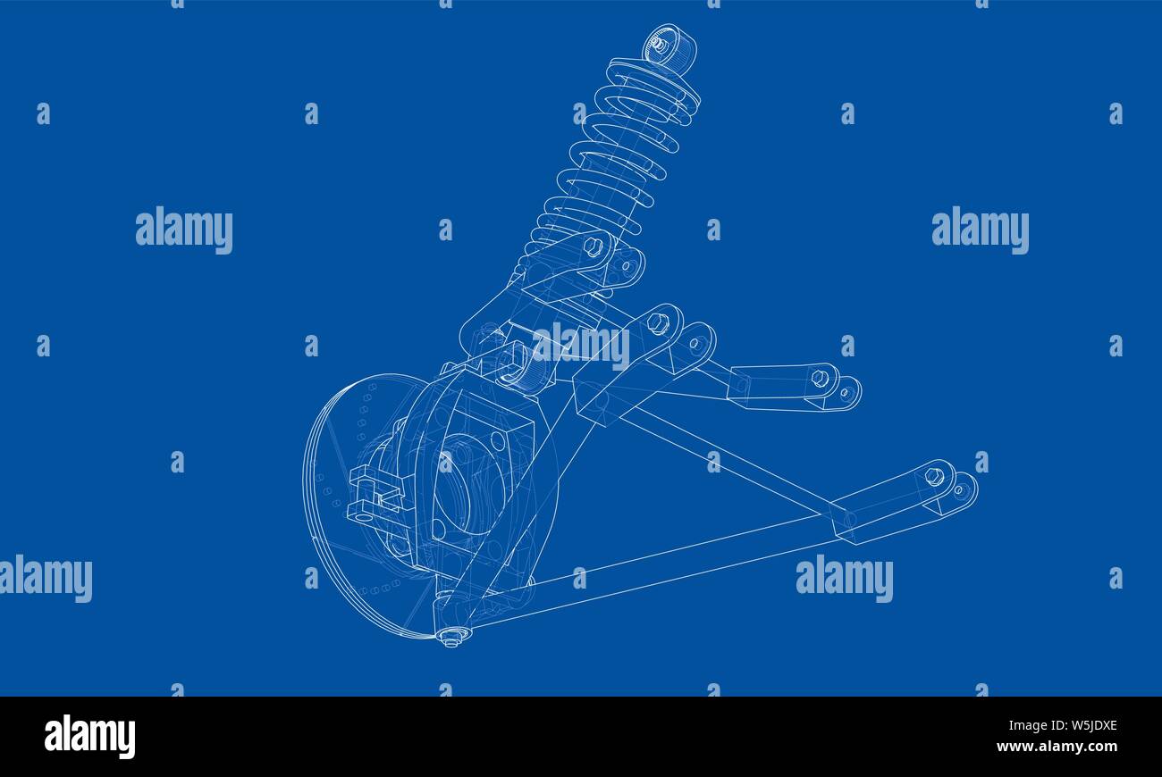 Car suspension with shock absorber. Vector rendering of 3d. Wire-frame ...