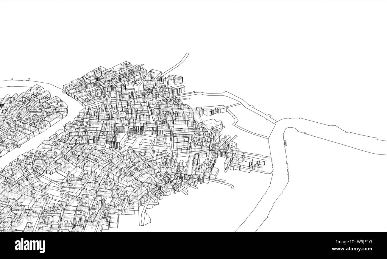 Outline city concept vector. Wire-frame style. The layers of visible ...
