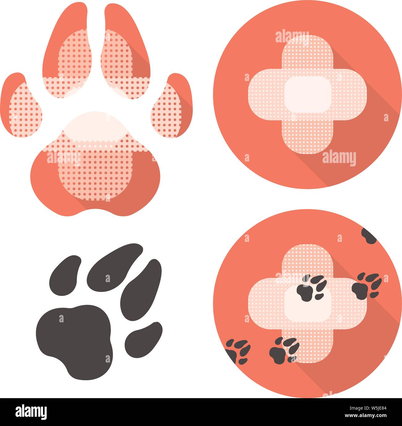 Dog Paw and Cross Made from Medical Patchs. Set of Ikons with ...