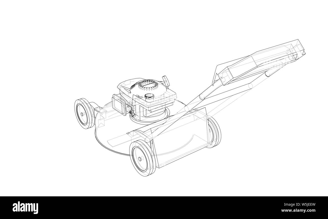 Outline lawn mower vector. Wire-frame style. The layers of visible and ...