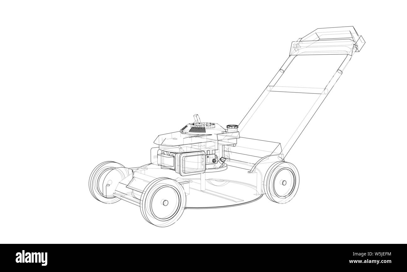 Outline lawn mower vector. Wire-frame style. The layers of visible and ...