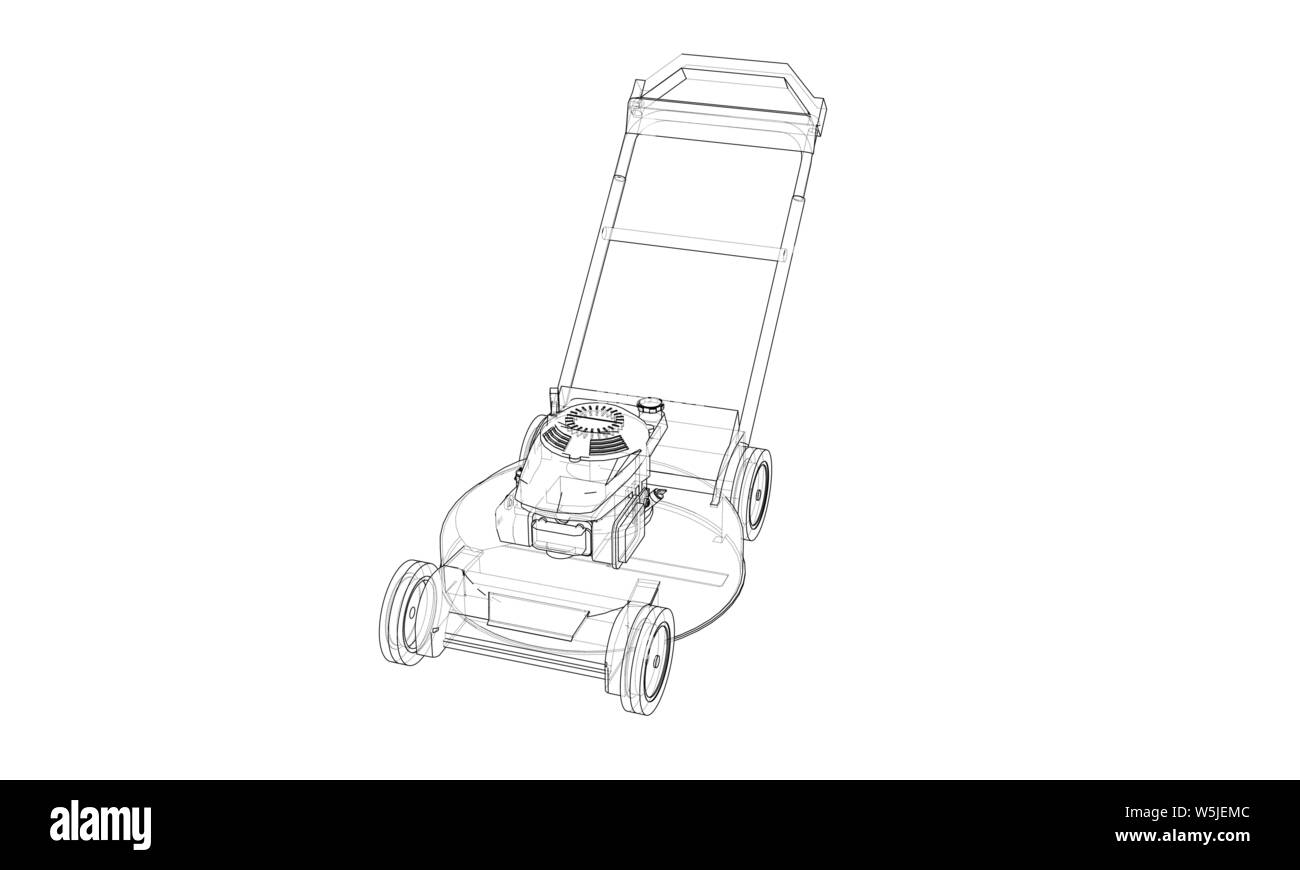 Outline lawn mower vector. Wire-frame style. The layers of visible and ...