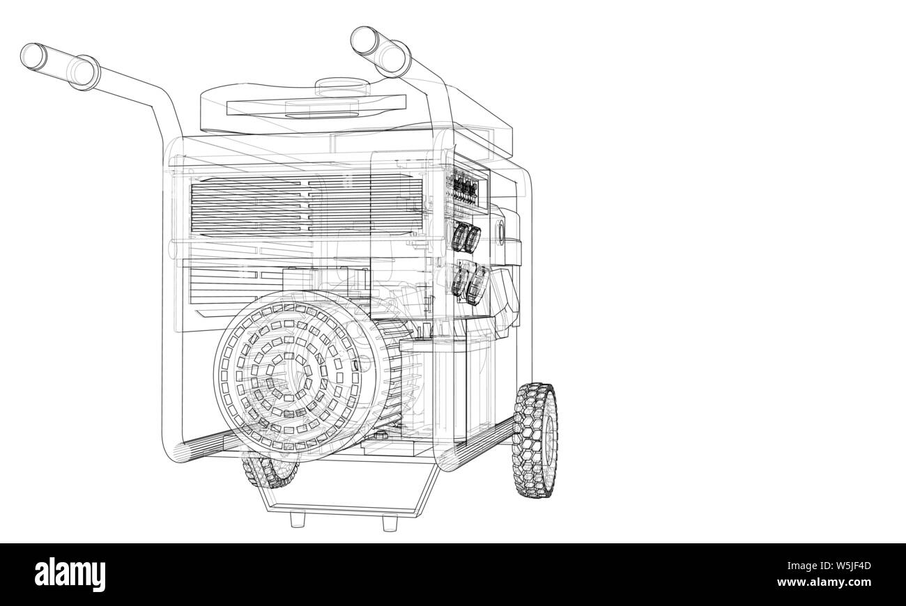 Outline portable gasoline generator vector. Wire-frame style. The ...
