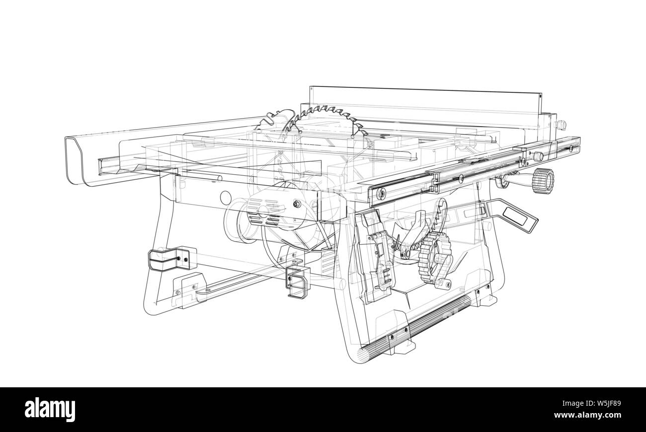 Outline table saw for woodwork vector. Wire-frame style. The layers of ...