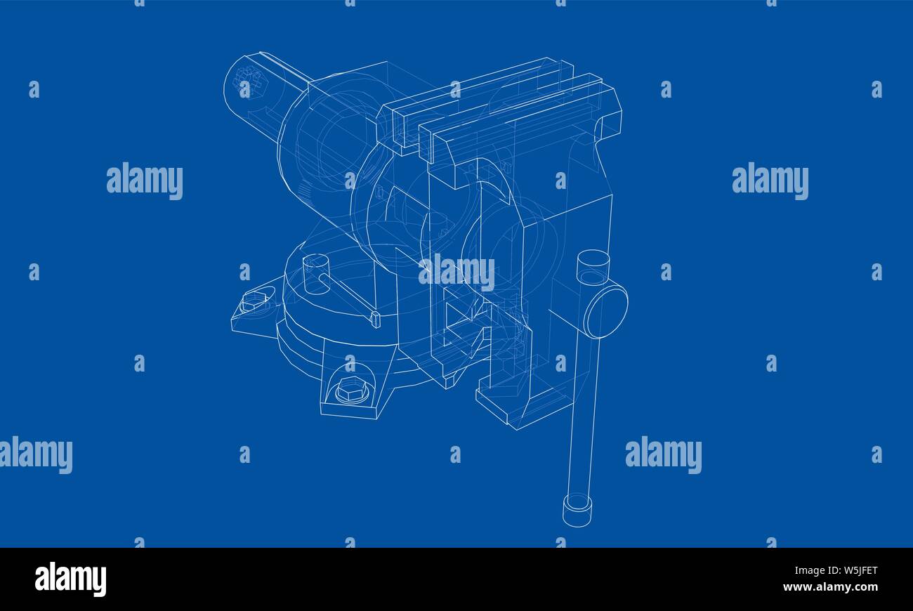 Outline vise vector. Wire-frame style. The layers of visible and ...