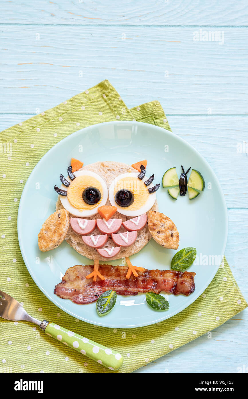 Fun food for kids - cute little owl sandwich toast with sausages and ...