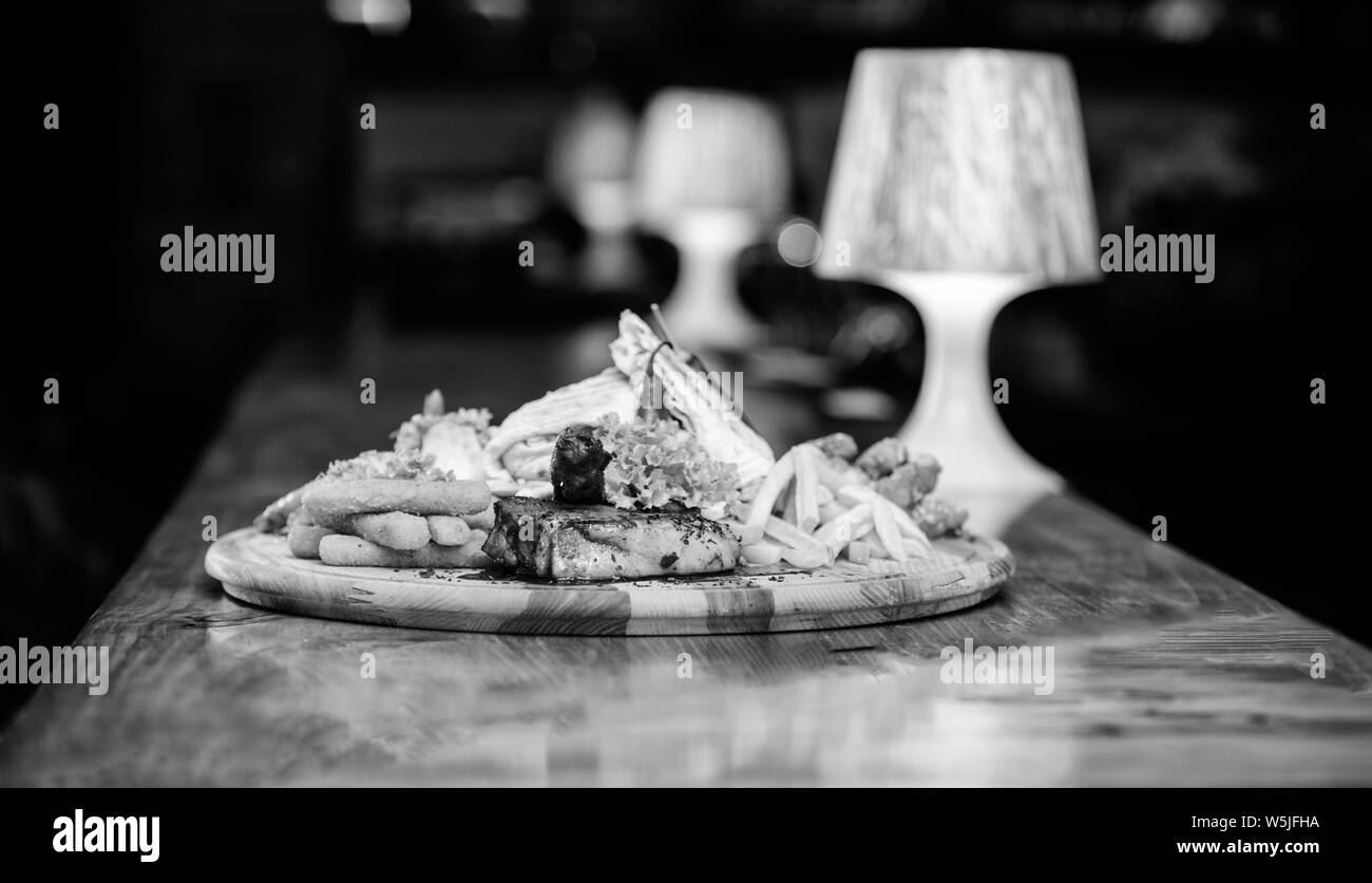 Pub menu snack. Enjoy your meal. Meat snack for group friends. Tasty ...