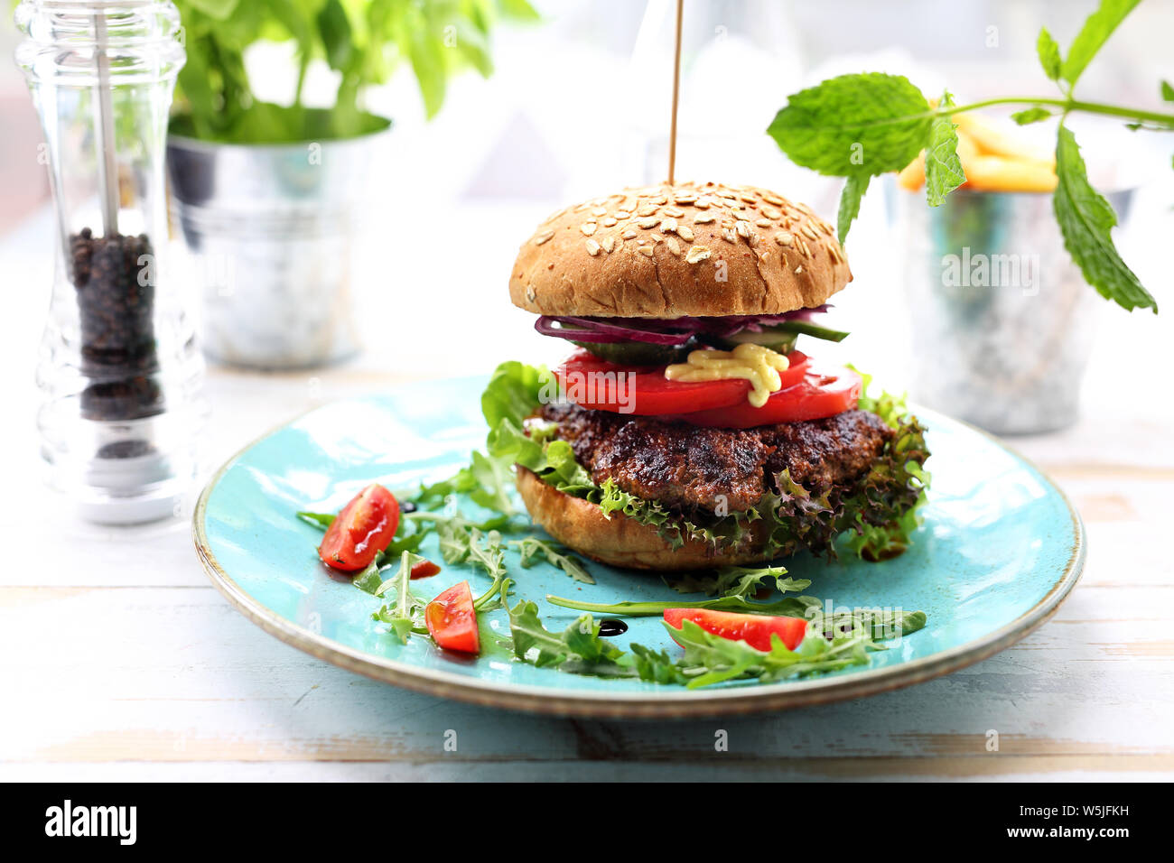 Food, appetizing burger on the plate, photo of food, offering food ...
