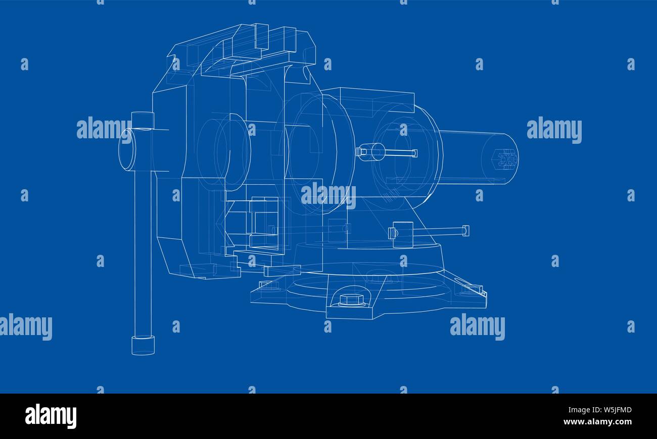 Outline vise vector. Wire-frame style. The layers of visible and ...