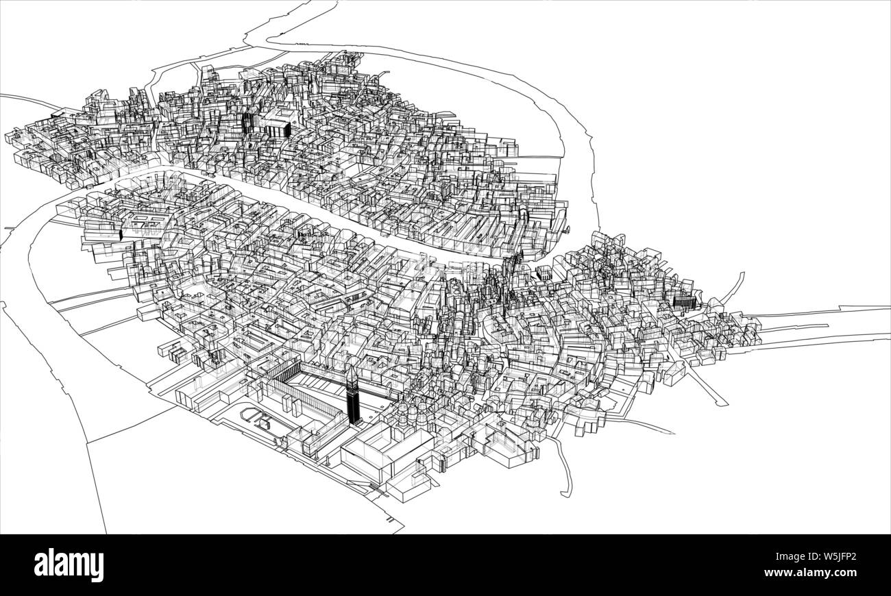 Outline city concept vector. Wire-frame style. The layers of visible ...