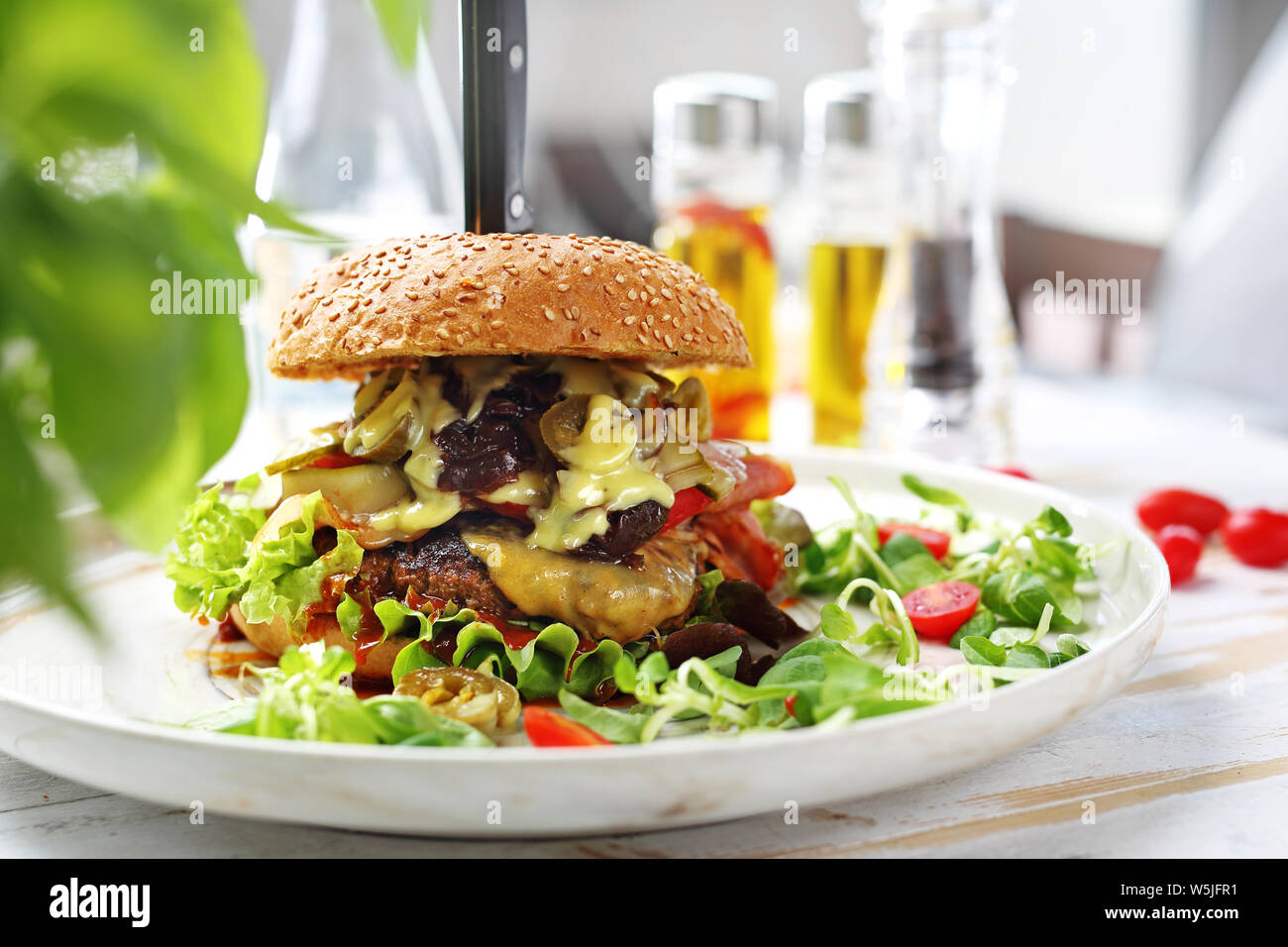 Food, appetizing burger on the plate, photo of food, offering food ...