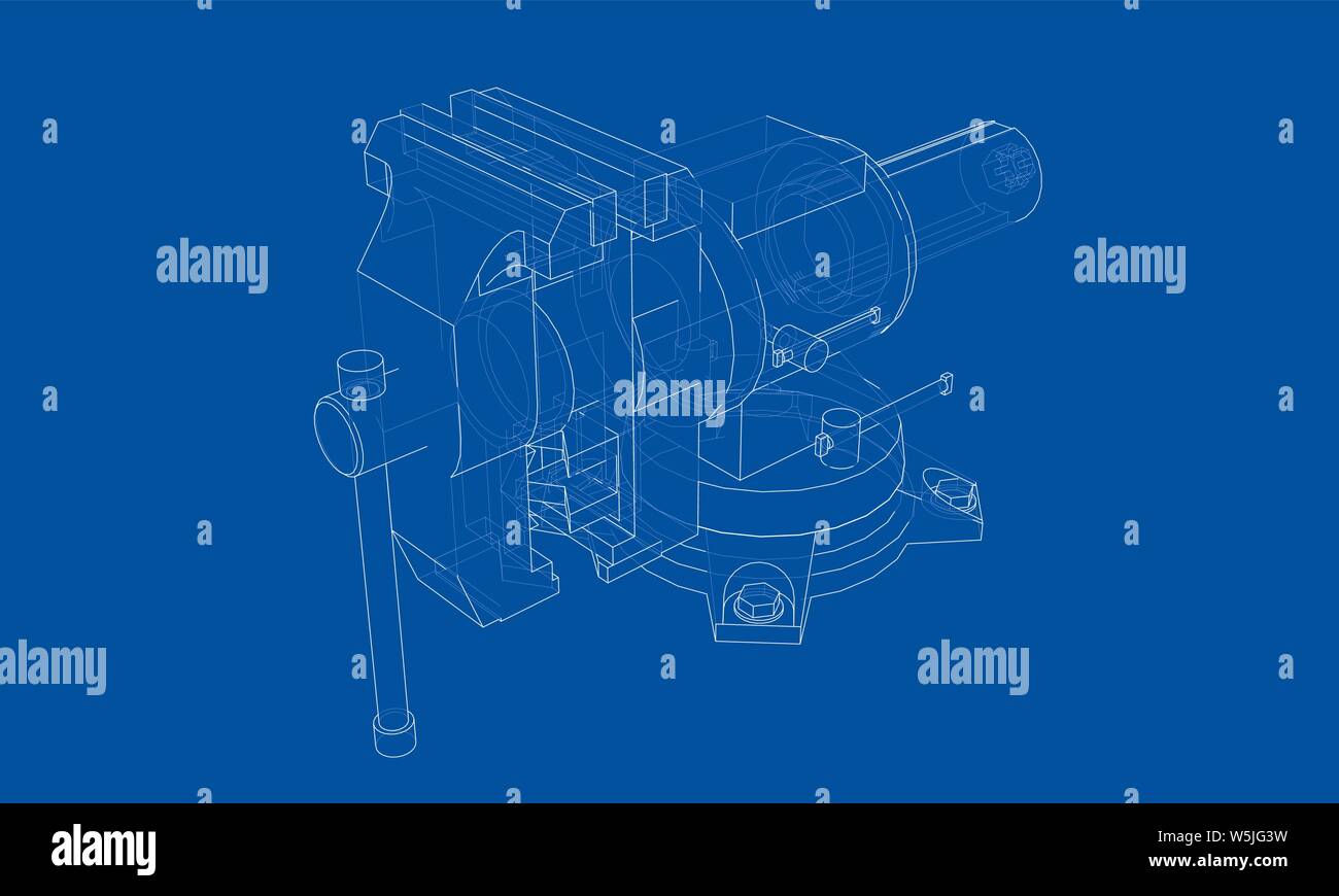 Outline vise vector. Wire-frame style. The layers of visible and ...