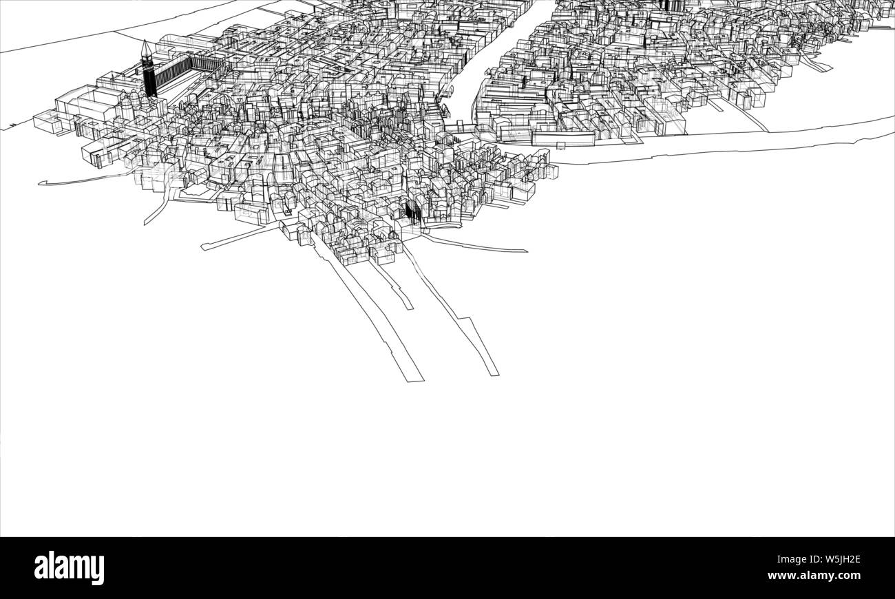 Outline city concept vector. Wire-frame style. The layers of visible ...