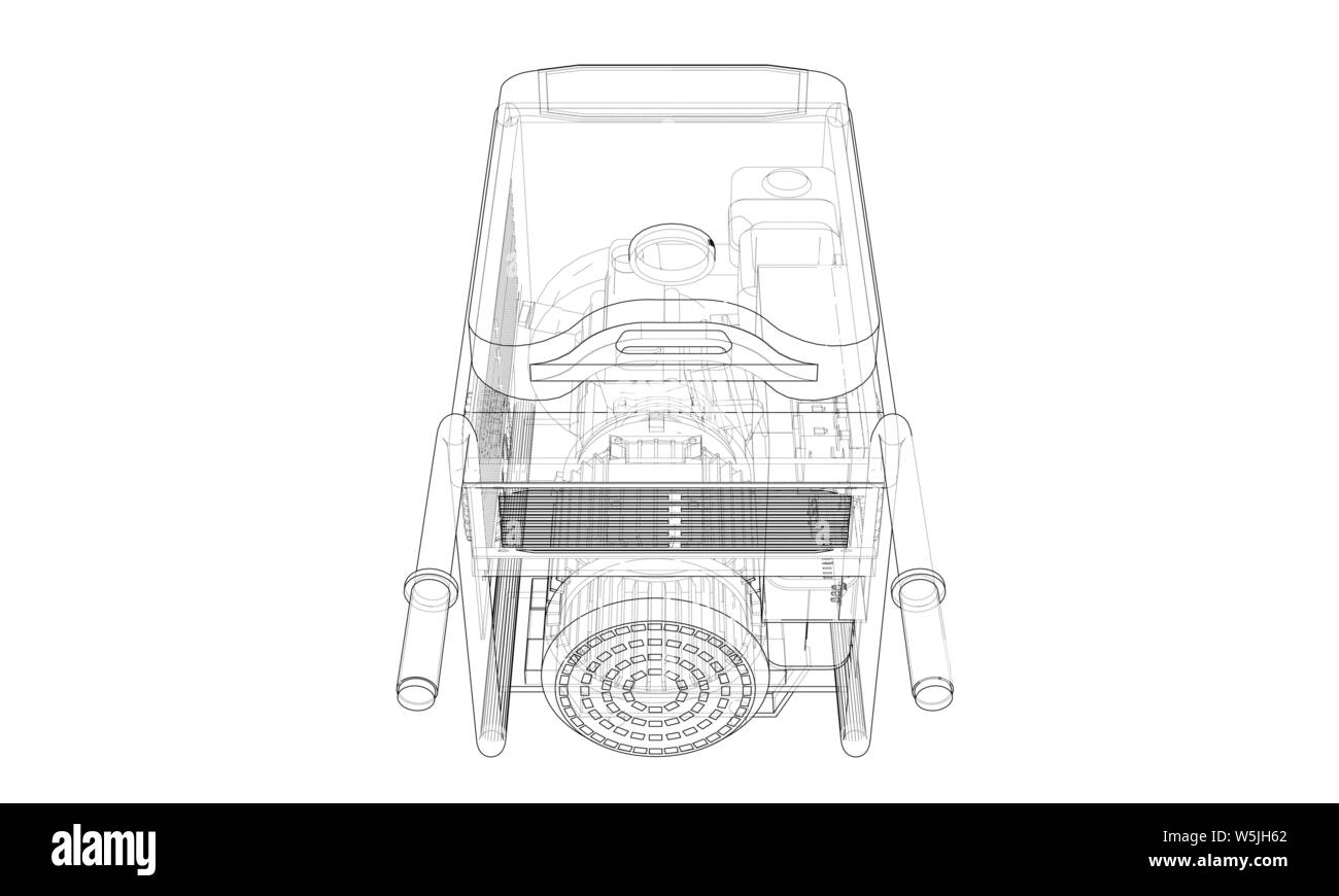 Outline portable gasoline generator vector. Wire-frame style. The ...