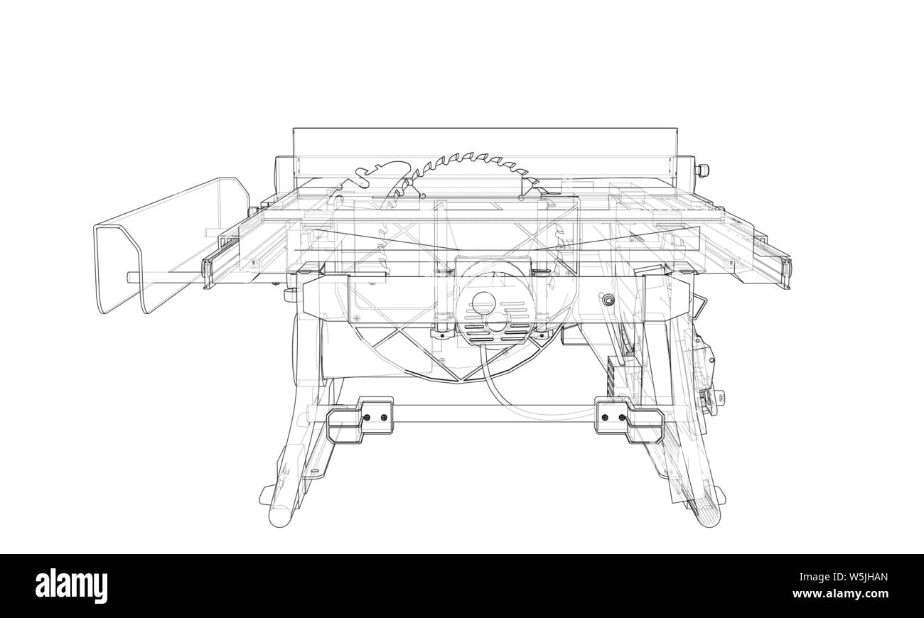 Outline table saw for woodwork vector. Wire-frame style. The layers of ...