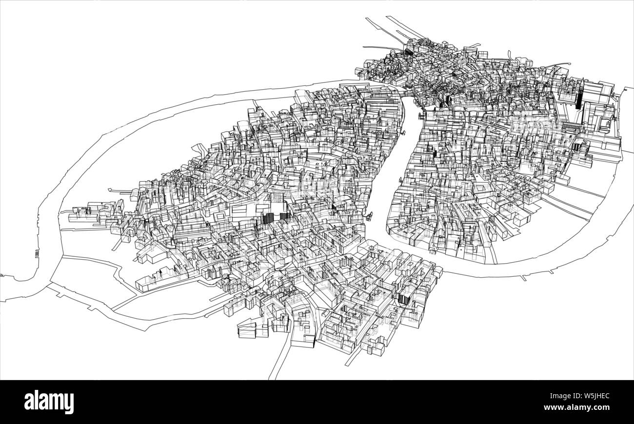 Outline city concept vector. Wire-frame style. The layers of visible ...