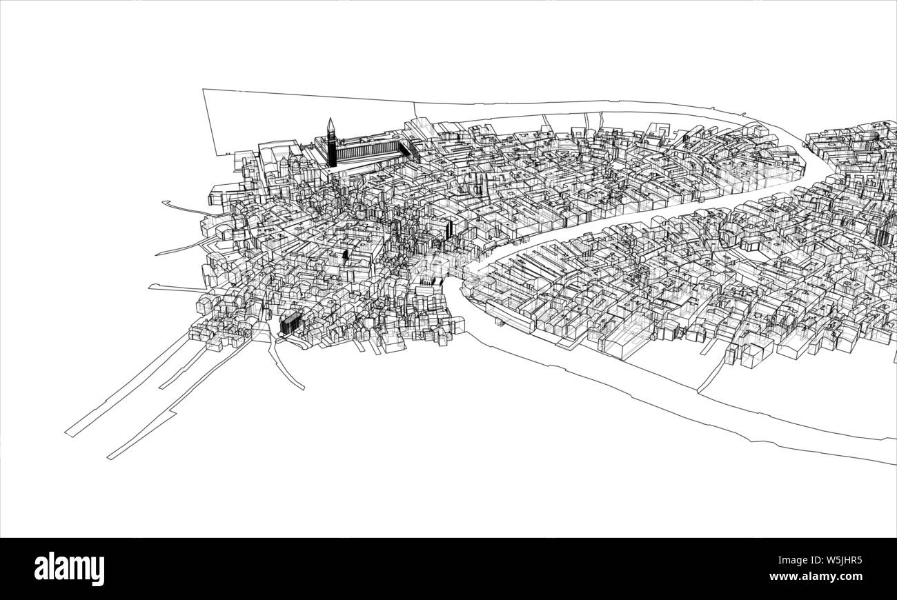 Outline city concept vector. Wire-frame style. The layers of visible ...