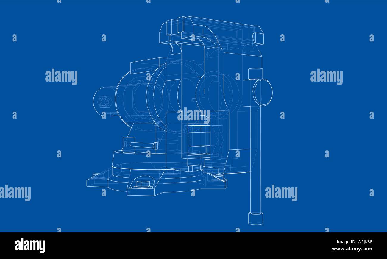 Outline vise vector. Wire-frame style. The layers of visible and ...
