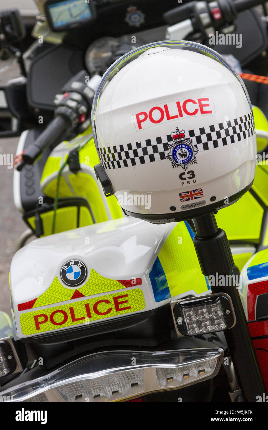 A Police motorcycle helmet on a BMW Police motorbike or motorcycle ...