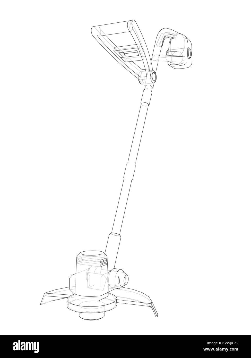 Outline trimmer grass cutter. Vector rendering of 3d. Wire-frame style ...