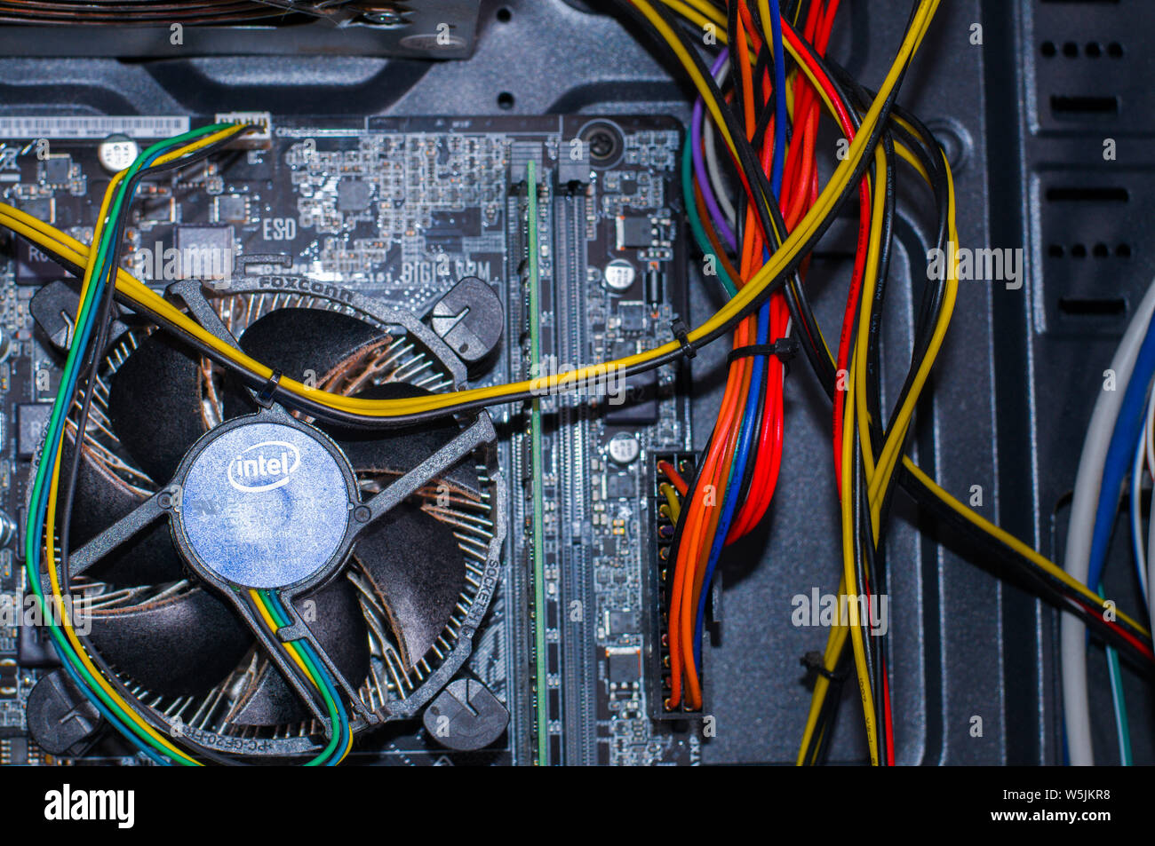 Inside of a computer. Computer components. Printed circuit board. GPU ...
