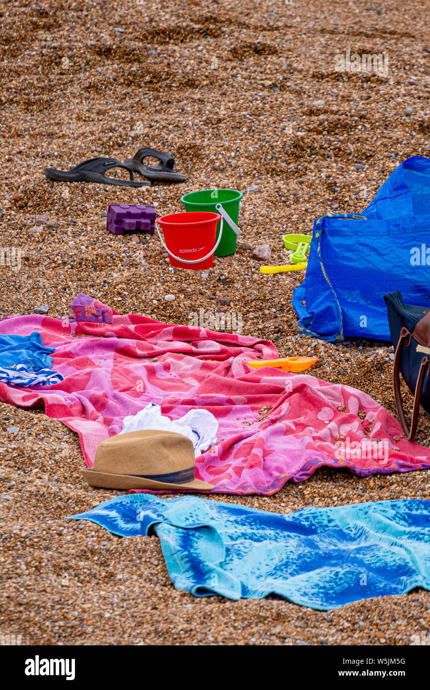 Family beach visit paraphernalia Stock Photo - Alamy