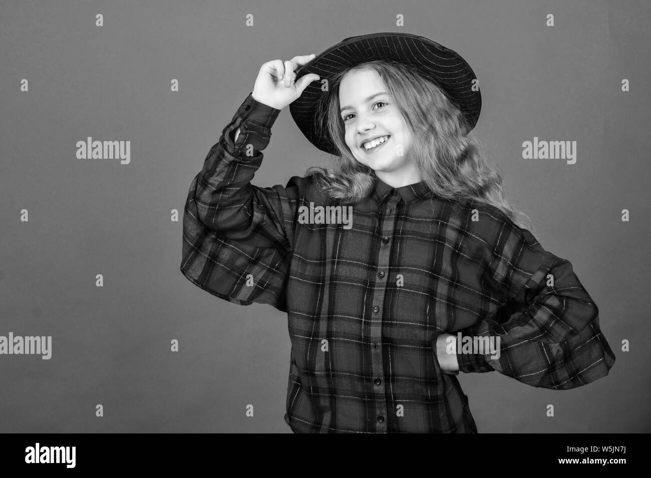 Develop talent into career. Girl artistic kid practicing acting skills ...