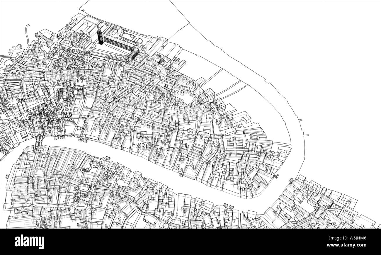 Outline city concept vector. Wire-frame style. The layers of visible ...
