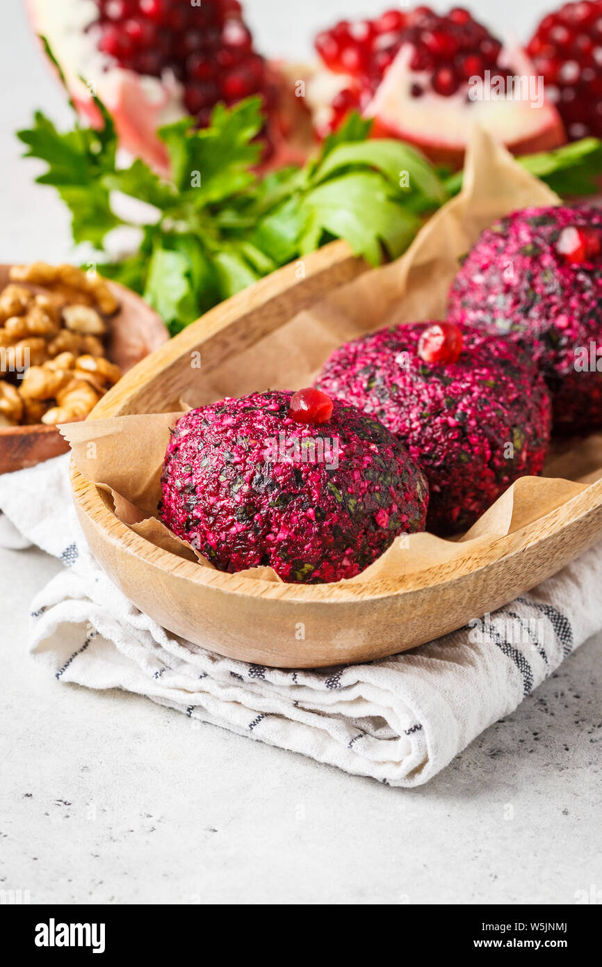 Georgian traditional beet pkhali in a wooden bowl Stock Photo - Alamy