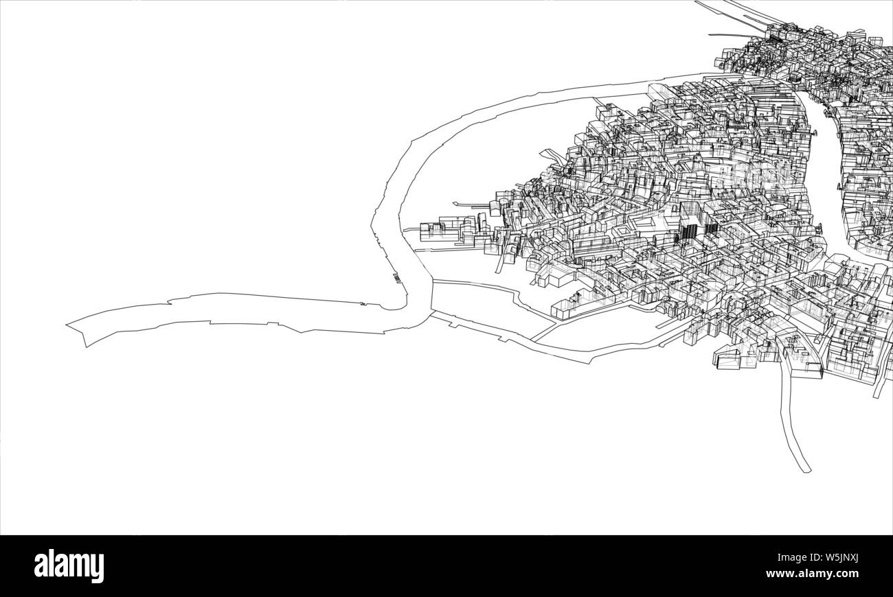 Outline city concept vector. Wire-frame style. The layers of visible ...