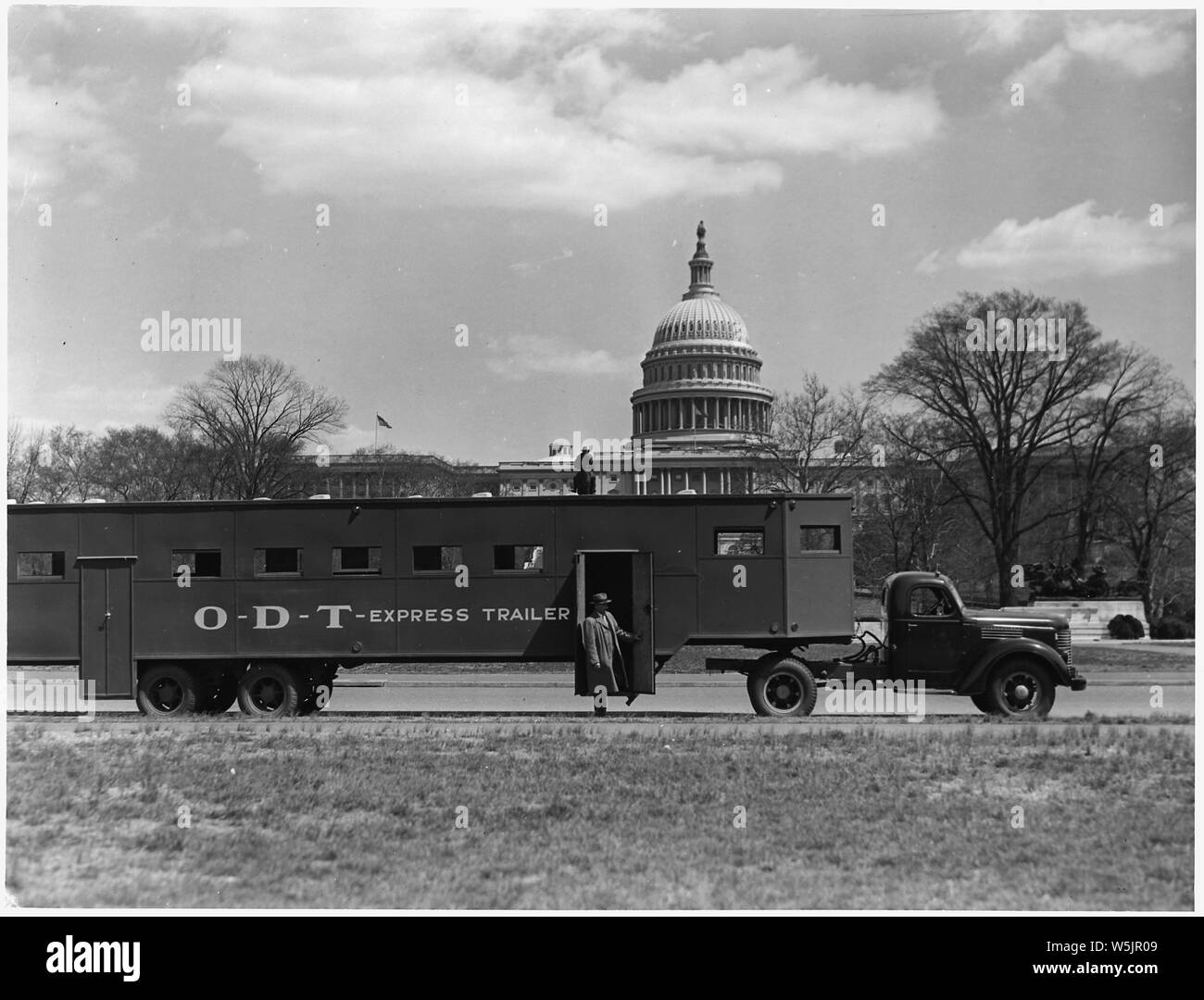 A new oversize trailer for war workers which holds 141 persons and is ...