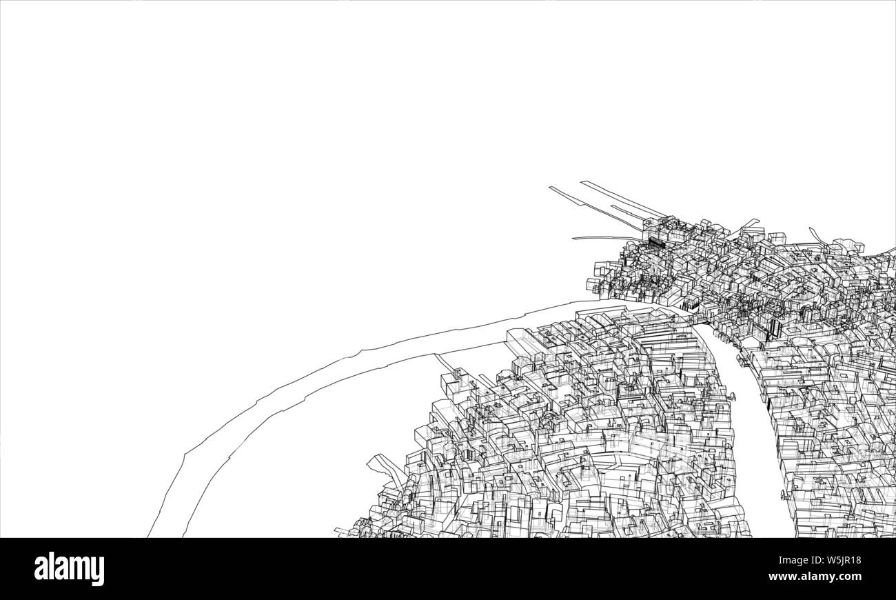 Outline city concept vector. Wire-frame style. The layers of visible ...
