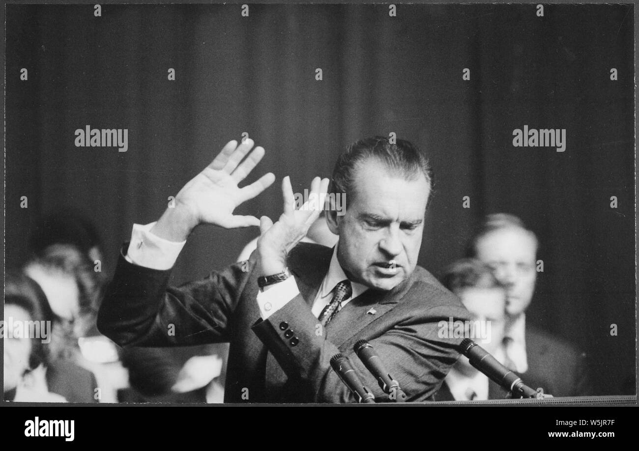 A three frame sequence of Richard M. Nixon giving a speech; Scope and ...