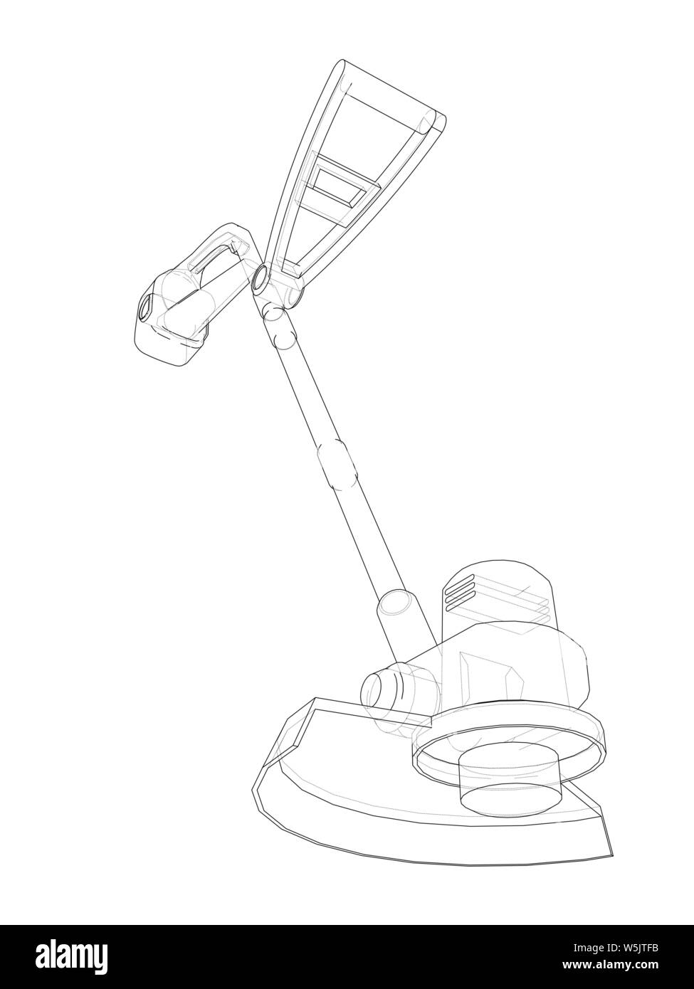Outline trimmer grass cutter. Vector rendering of 3d. Wire-frame style ...