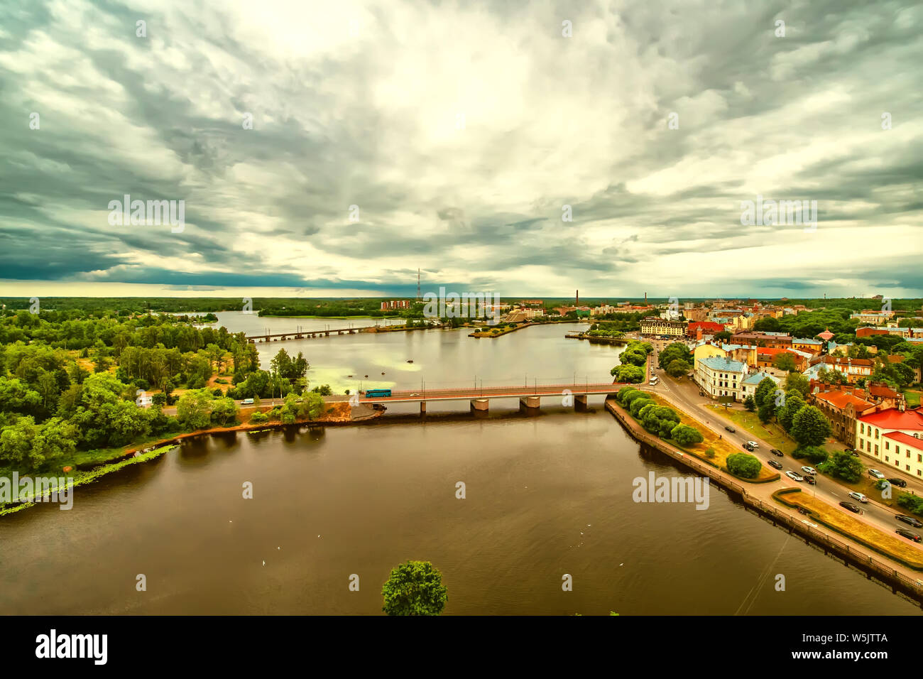 Vyborg, Russia, July 03, 2019: panoramic photo of the Vyborg from the ...