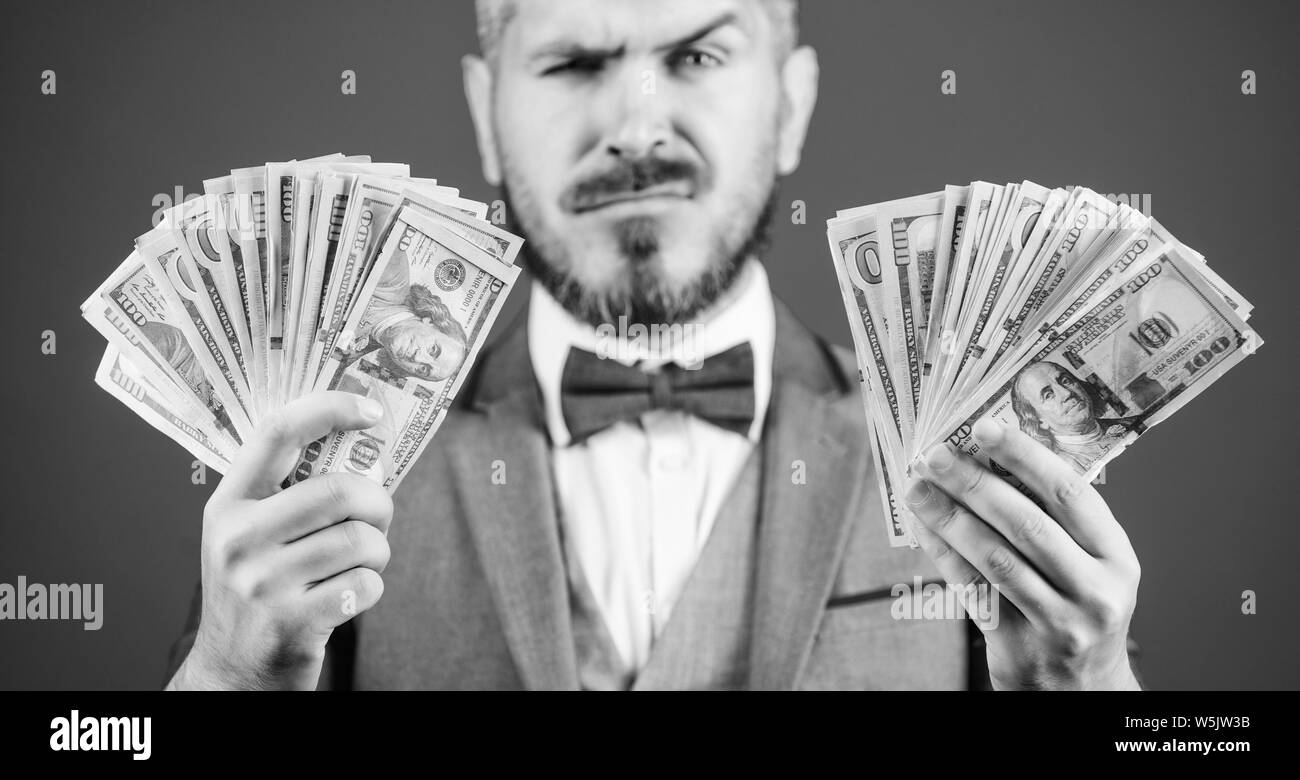 Take my money. Gain real money. Richness and wellbeing concept. Cash ...