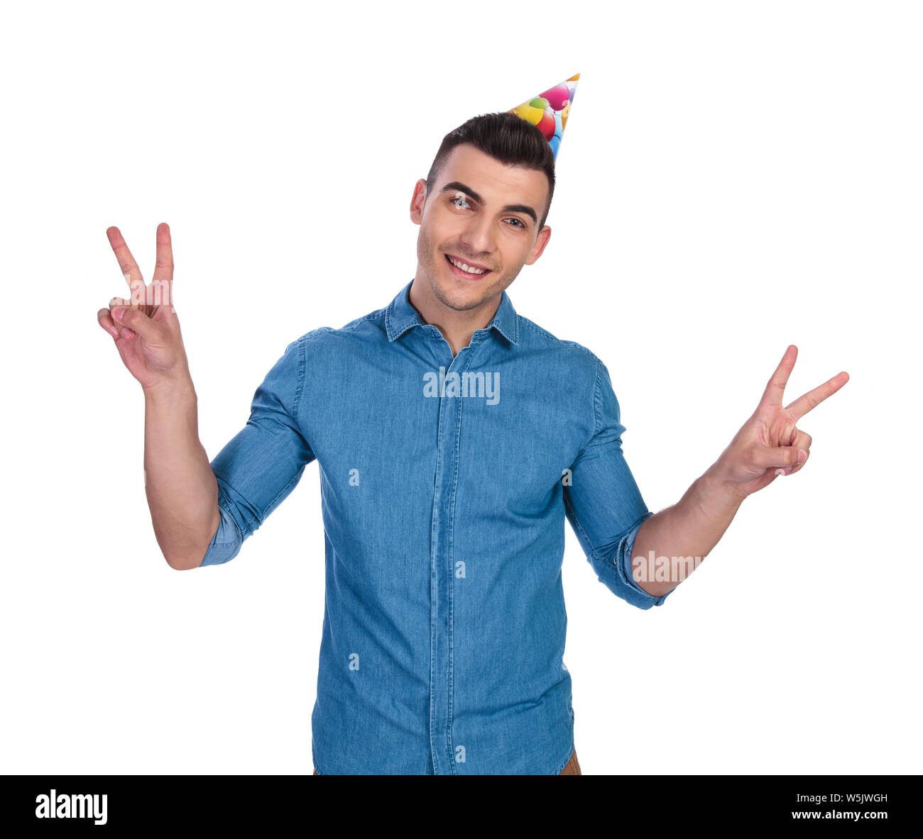 Man making peace sign hi-res stock photography and images - Alamy