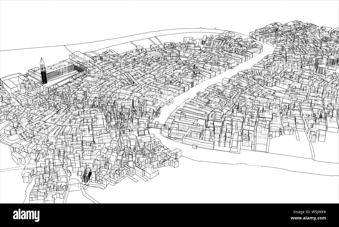 Outline city concept vector. Wire-frame style. The layers of visible ...