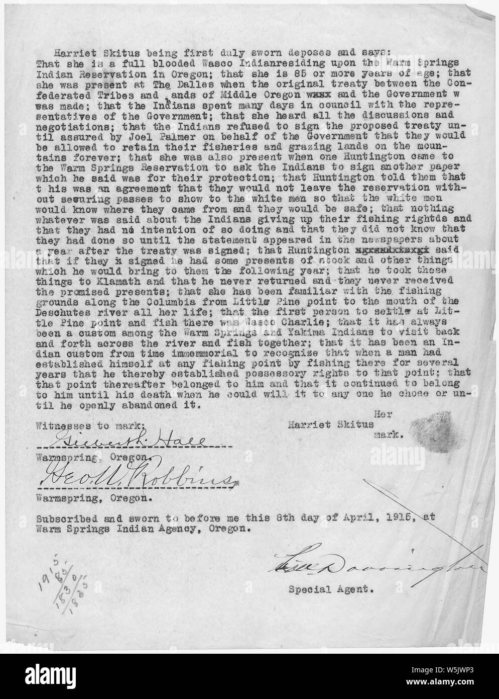 Affidavit of Harriet Skitus regarding the treaties of 1855 and 1865 ...