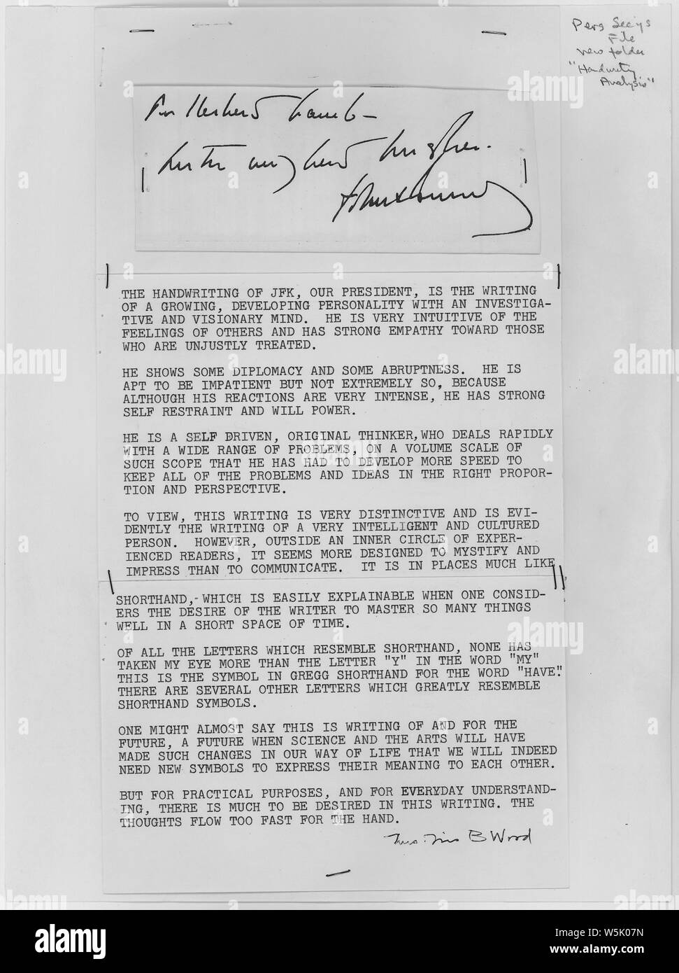 Analysis of John F. Kennedy's Handwriting; Scope and content: An ...