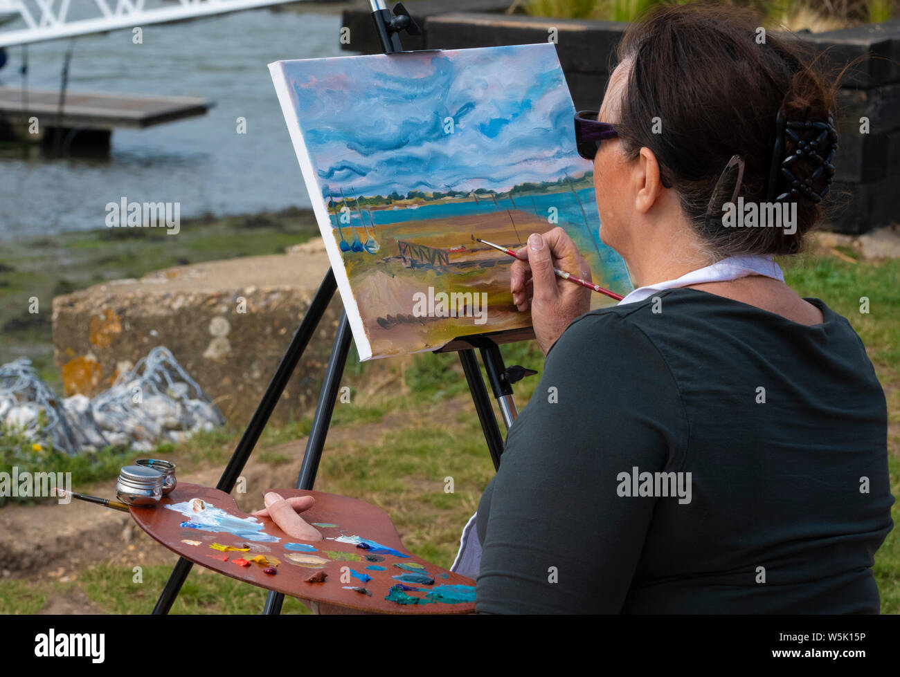 Amateur group of artists with a tutor ,painting ' En plein air' in ...
