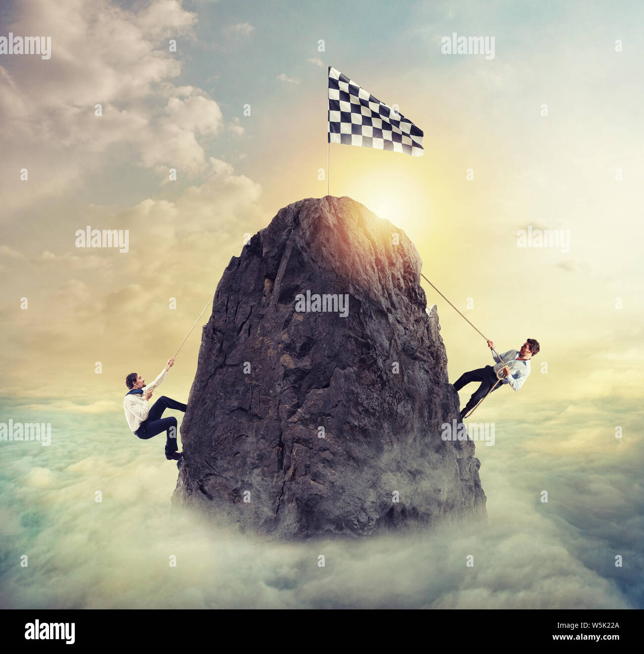 Businessmen try to reach the goal. Difficult career and conpetition ...