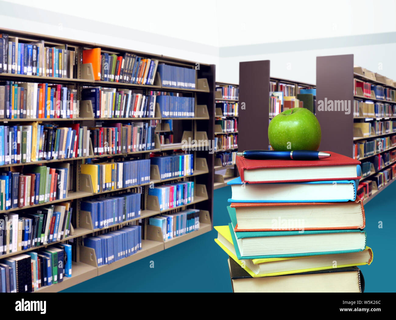 stack of books in library for education concept Stock Photo - Alamy