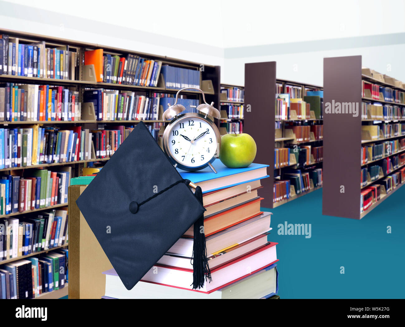 stack of books in library for education concept Stock Photo - Alamy
