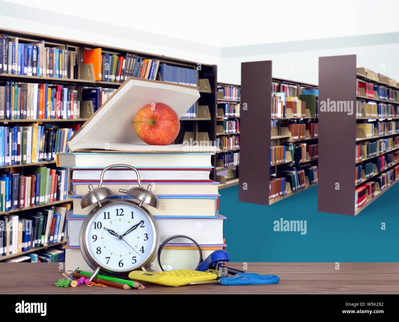 stack of books in library for education concept Stock Photo - Alamy