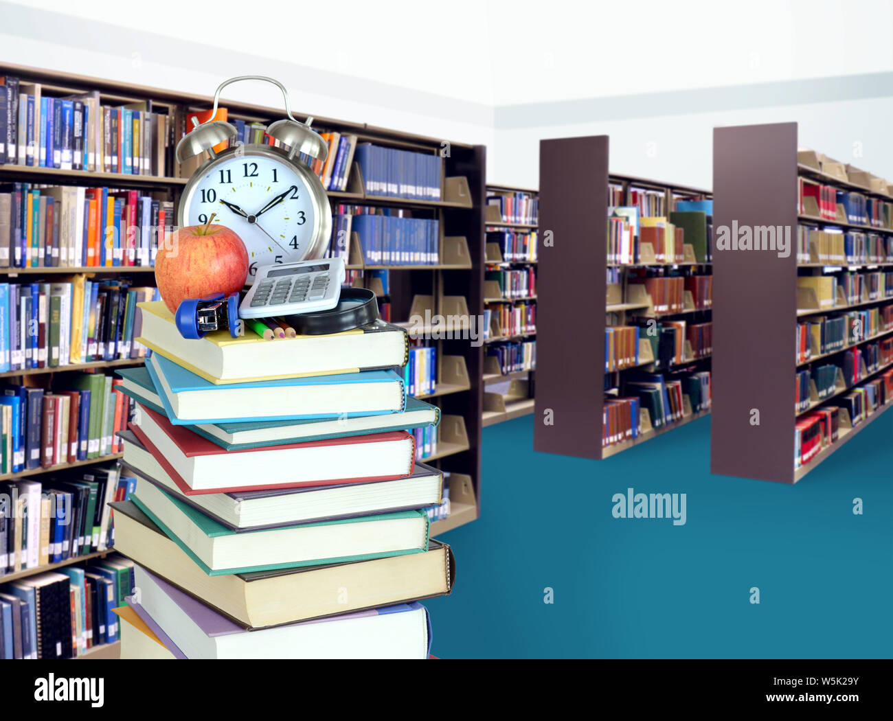 stack of books in library for education concept Stock Photo - Alamy