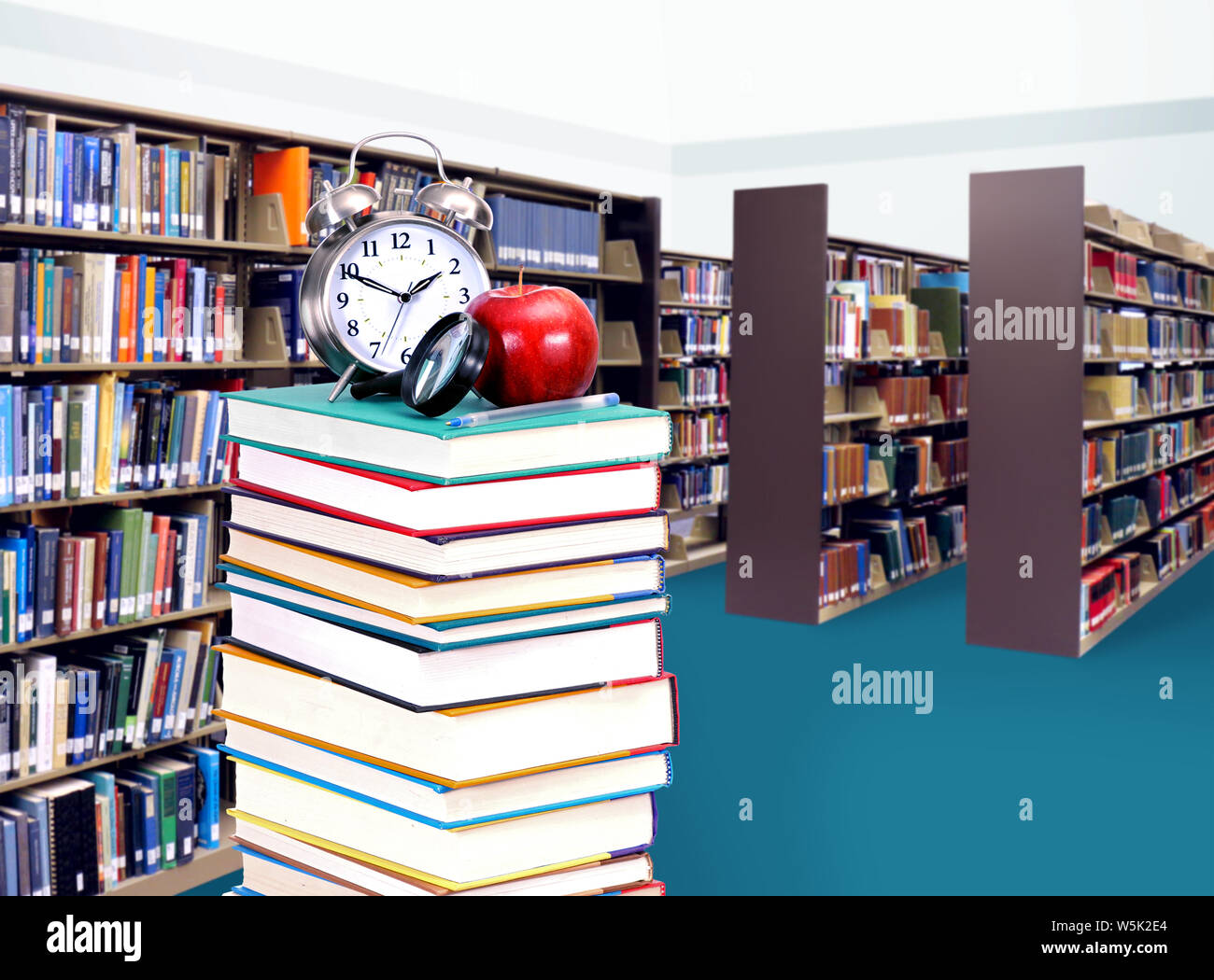stack of books in library for education concept Stock Photo - Alamy