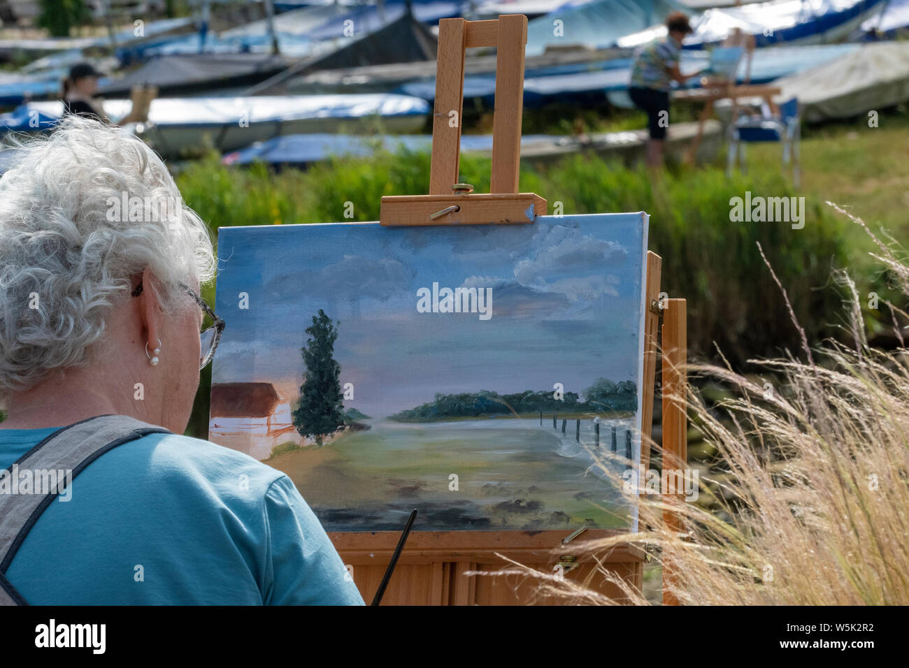 Amateur group of artists with a Tutor, painting ' En plein air' in ...
